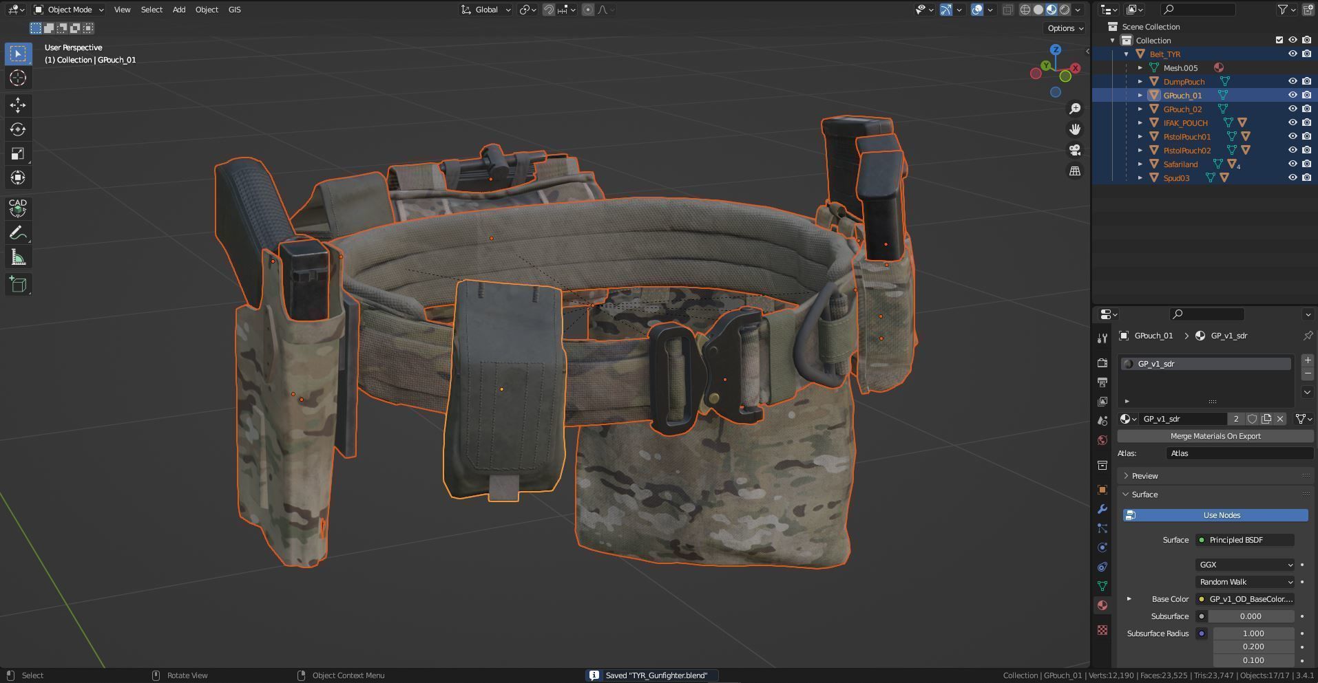 3D model MILITARY Game Ready TYR Gunfighter Belt VR / AR / low-poly ...