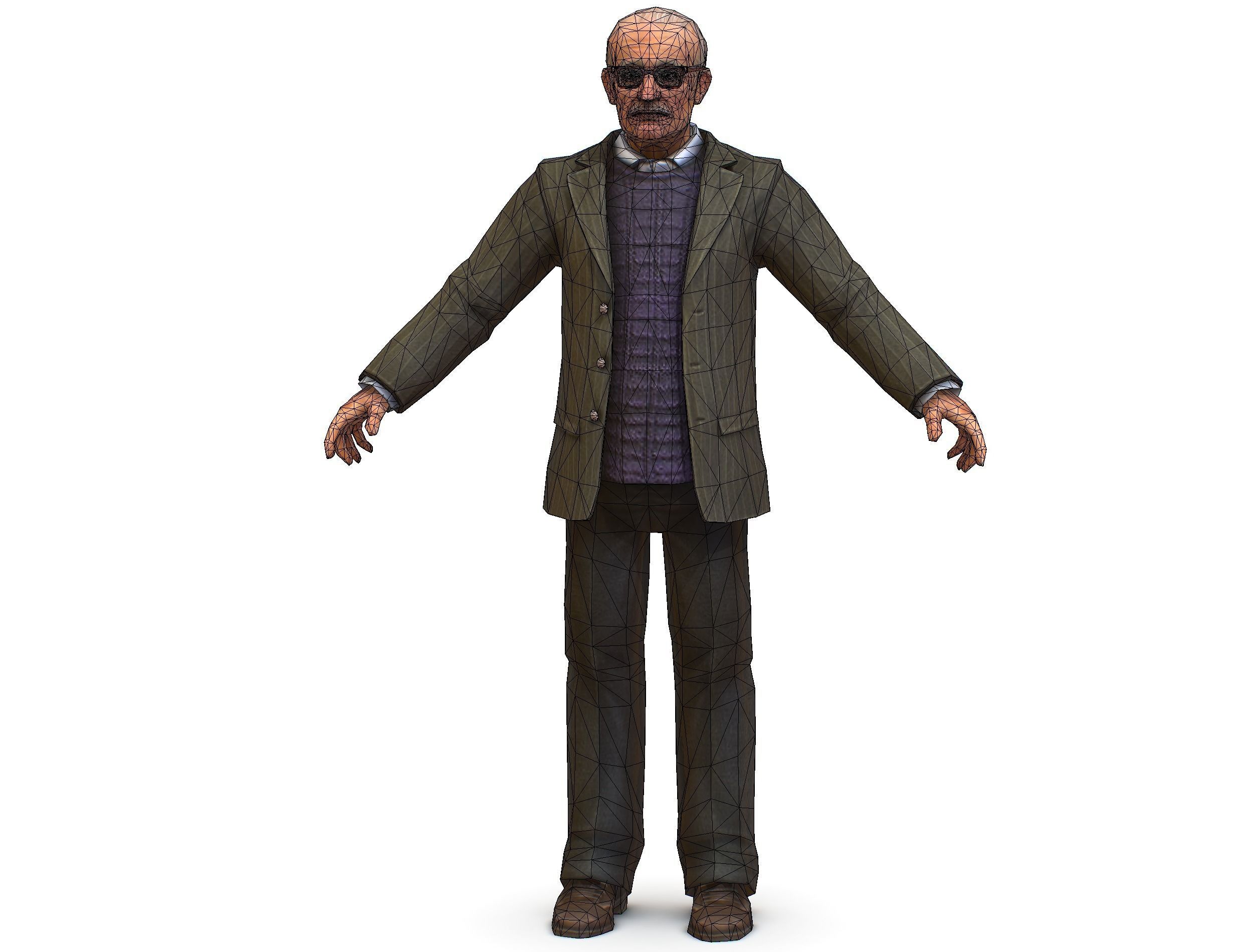 3D model an old man professor in a sweater jacket glasses VR / AR / low ...