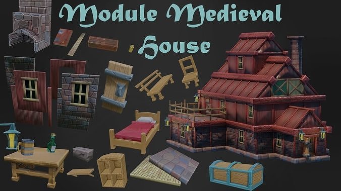 3D model Low-Poly Stylized Modules for Medieval Houses VR / AR / low ...