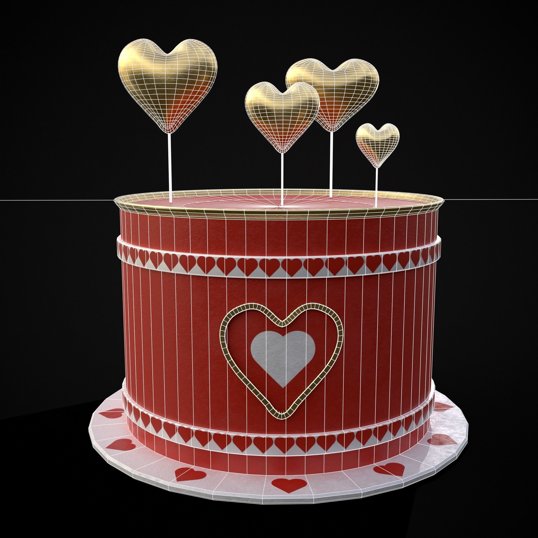 3D model Red And White Heart Balloon Cake VR / AR / low-poly | CGTrader