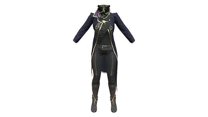 3D model Full Black Fantasy Outfit Jacket Pants Boots Mask VR / AR ...