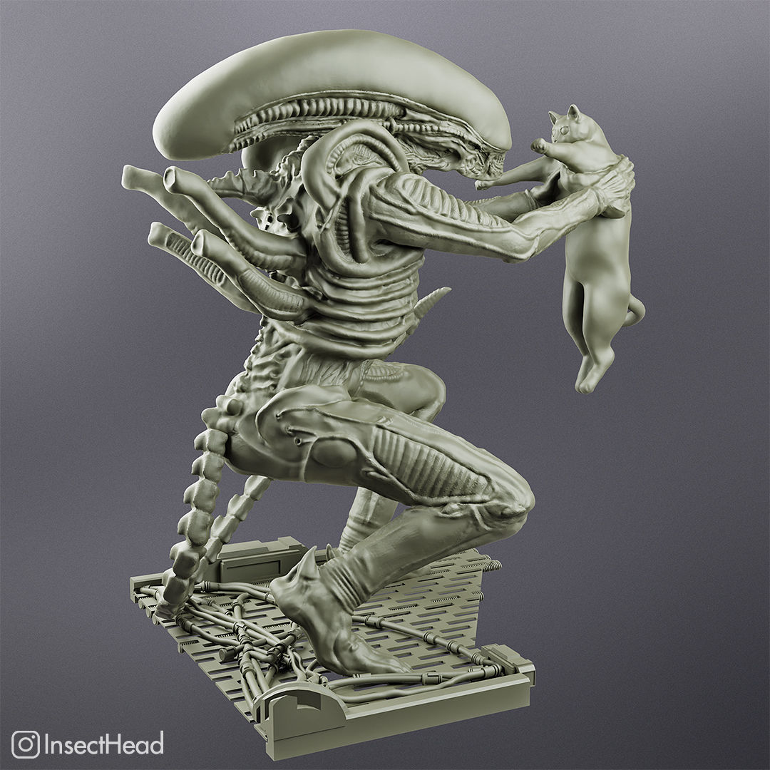 Alien xenomorph holding a cat for 3D printing 3D model 3D printable ...