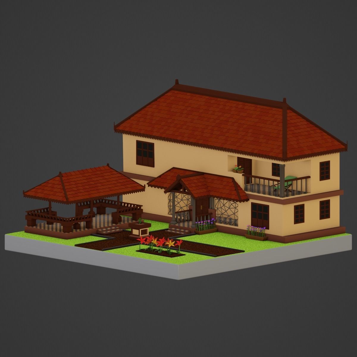 3D model Simple Low Poly Isometric Traditional Indian House 3D Model VR ...