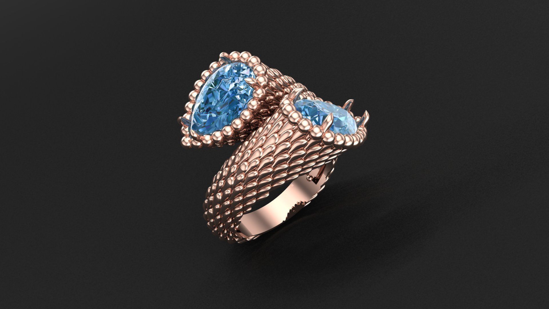 Ring with scales and beautiful Sapphires 3D model 3D printable | CGTrader
