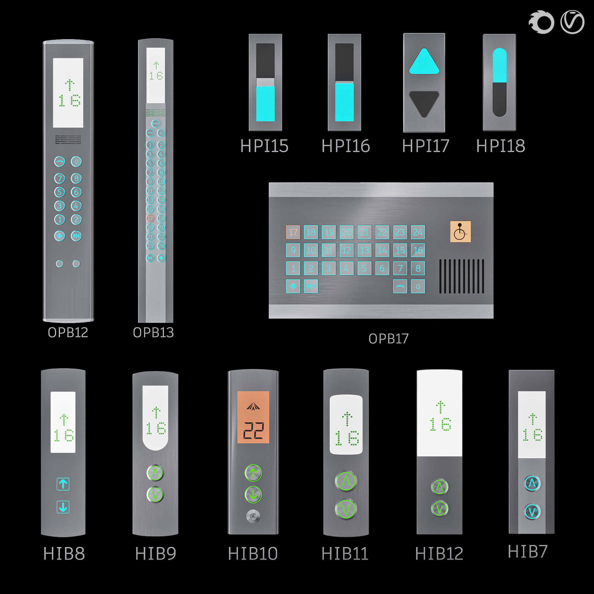 Floor indicators and elevator control panels - Collection 2 3D model | CGTrader