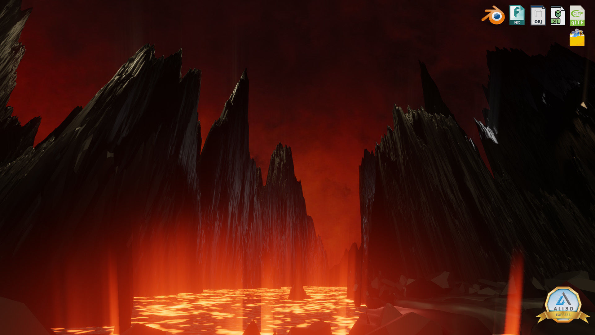 Large Scale Hell Landscape Mountains fire and flowing Lava 3D model ...