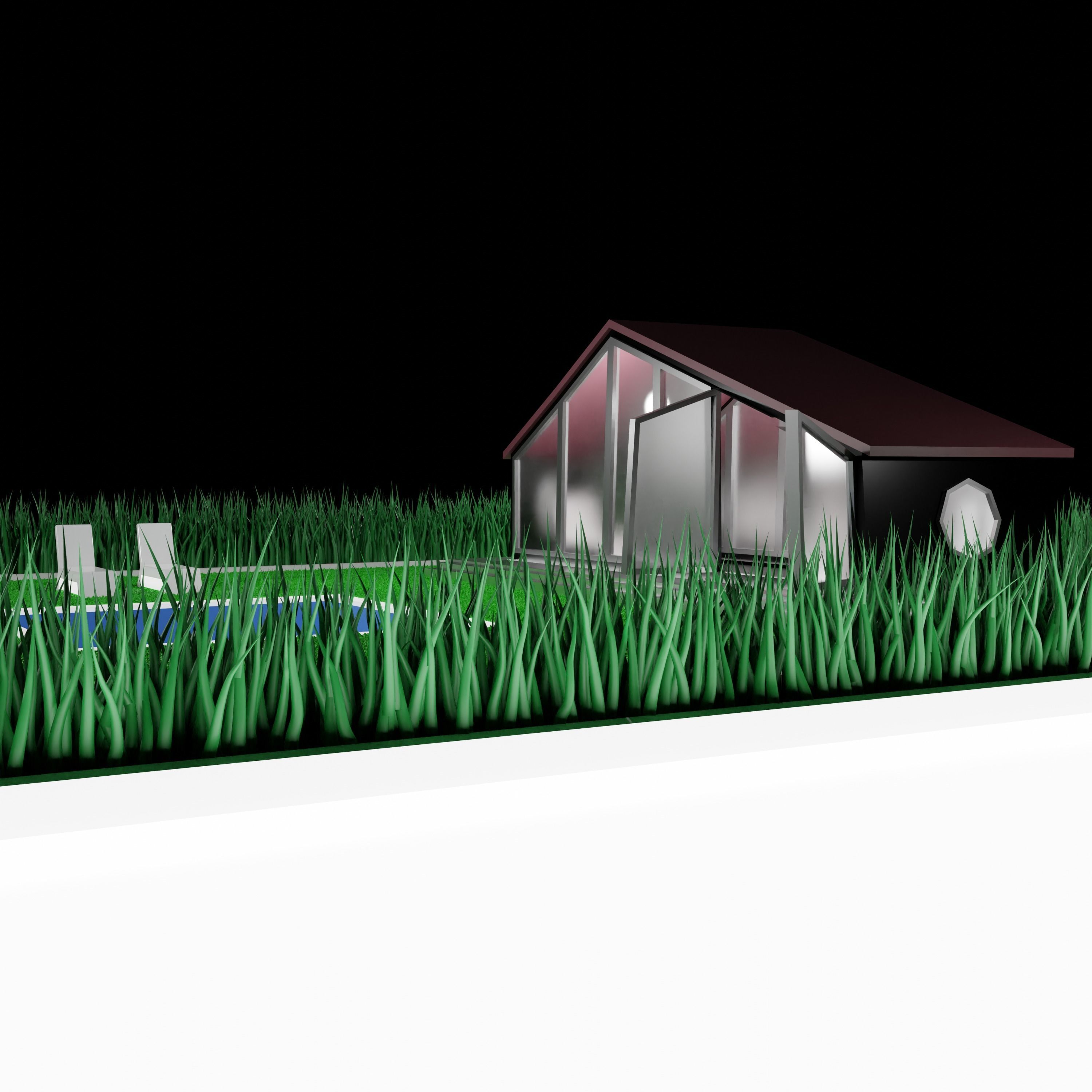 Naturistic Tiny House with Pool and Sunbeds 3D model | CGTrader