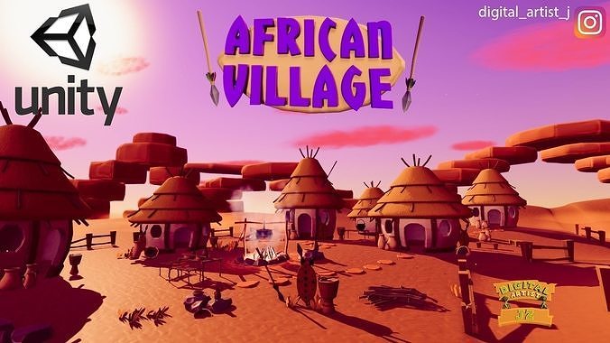 3D model African village game assets Unity URP VR / AR / low-poly ...