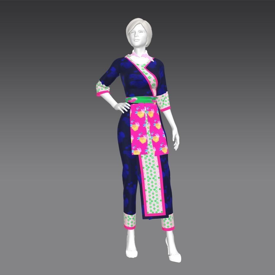 Hmong girl pants outfit use for 3d cartoon 3D model | CGTrader
