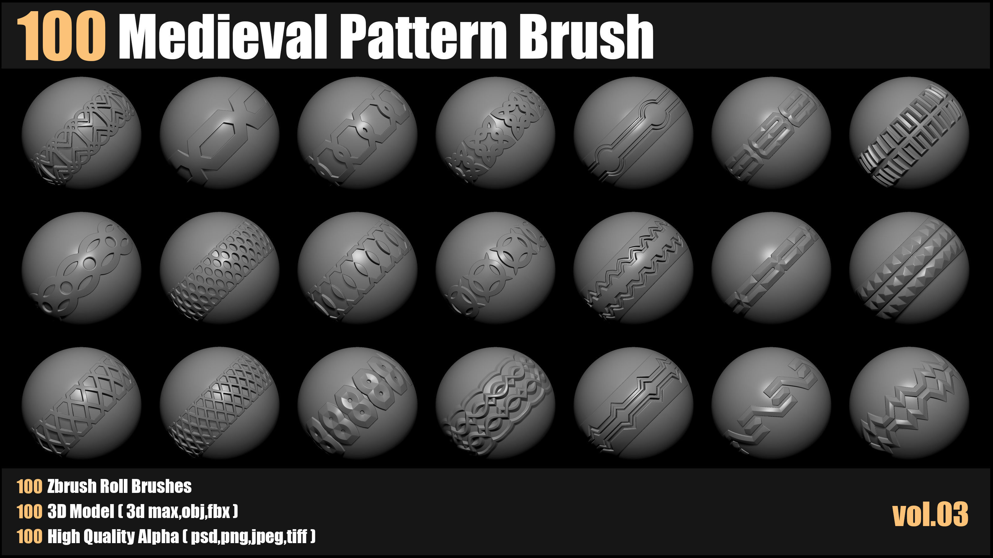 100 medieval Pattern Brush and 3d Models and Alpha VOL03 3D model | CGTrader