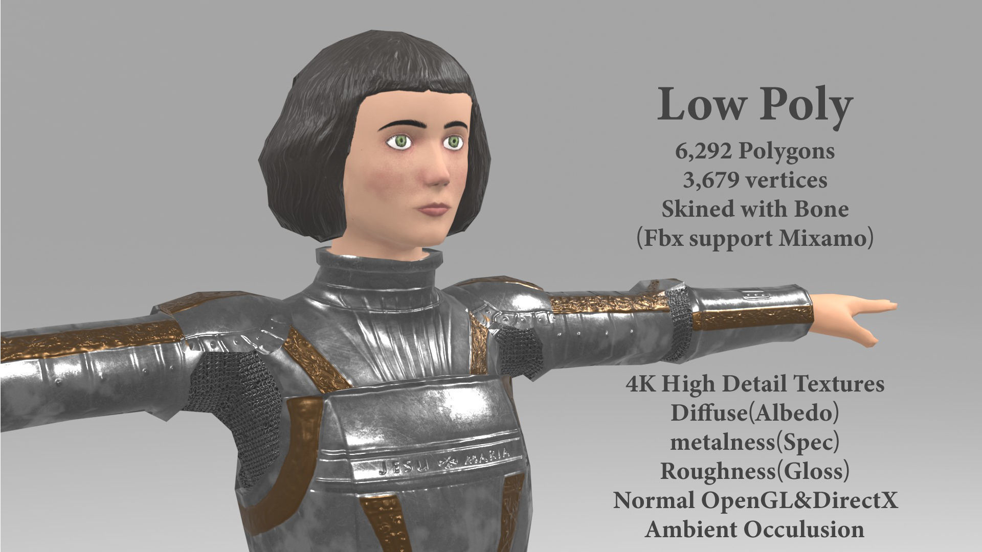 3D model Jeanne dArc pbr rigged gameready Unreal Engine Unity VR / AR ...