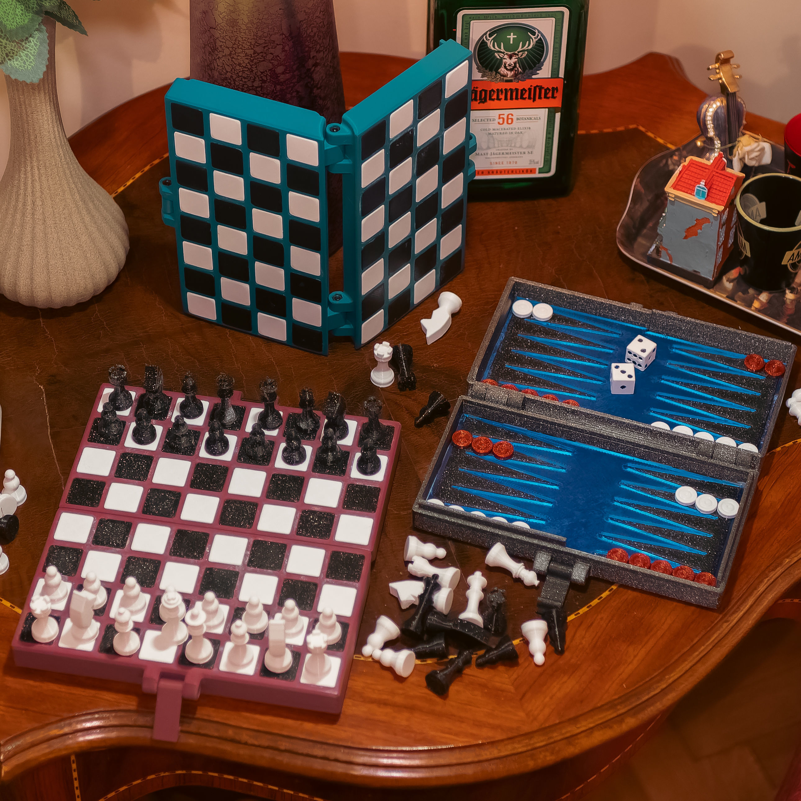 Chess and Backgammon Foldable Board and Pawns 3D model 3D printable ...