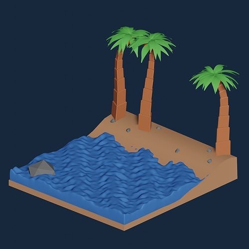 Beach island with palm trees and water 3D model | CGTrader