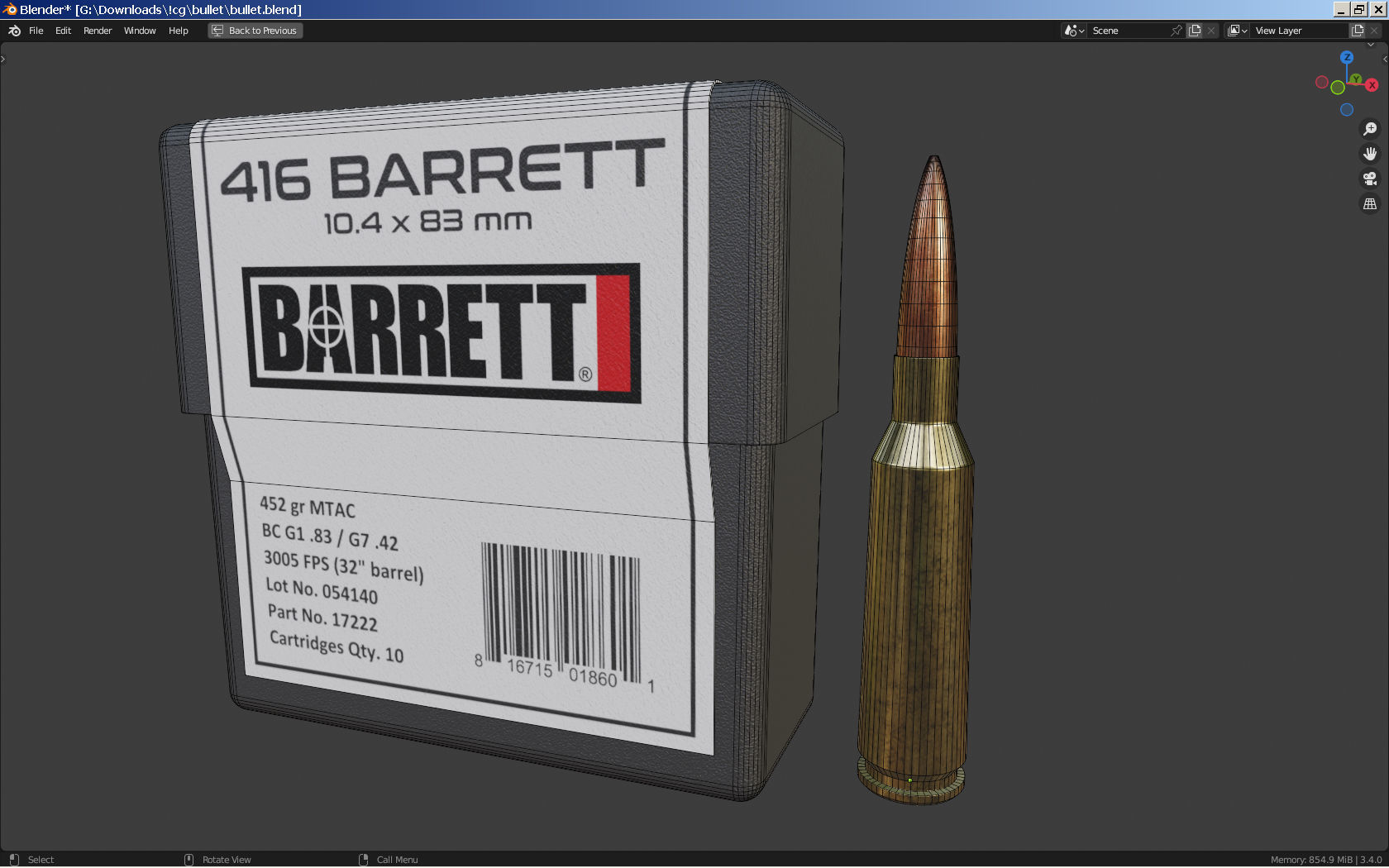 3D model Bullet and Box - Barrett VR / AR / low-poly | CGTrader