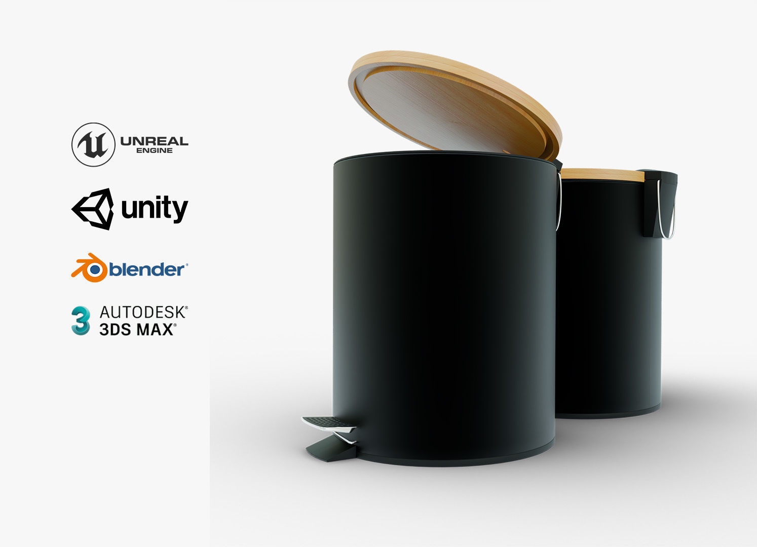 3D model Trash Can - Metal-Bamboo Lid VR / AR / low-poly | CGTrader