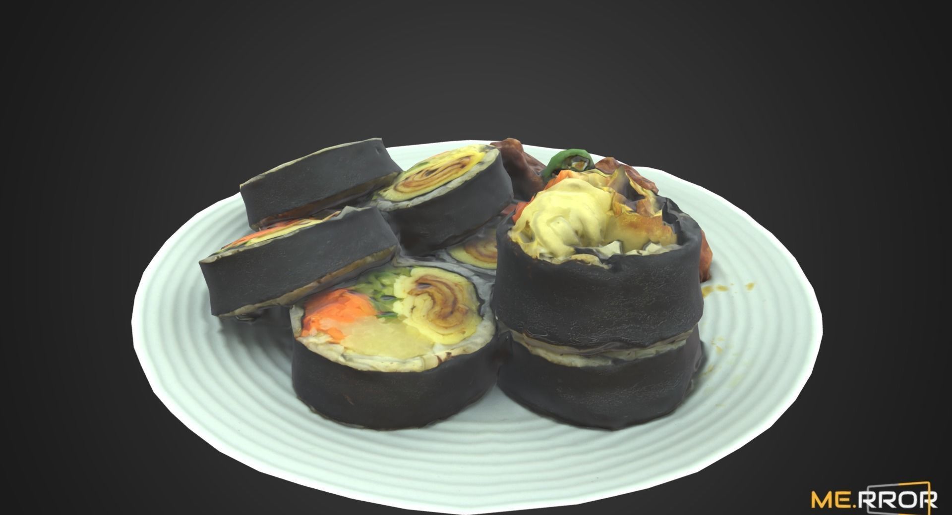 3D model Game Ready Korean Dish Rice Roll Gimbab and Chicken VR / AR ...