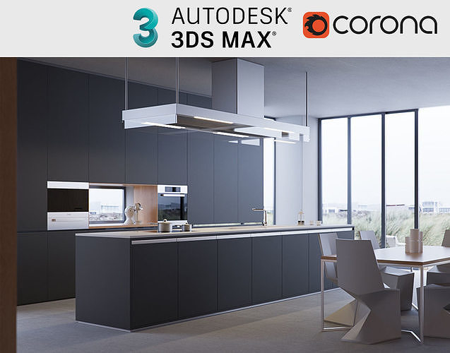 Corona - 3ds Max Scene files - Minimalist Kitchen Interior Scene 3D model | CGTrader