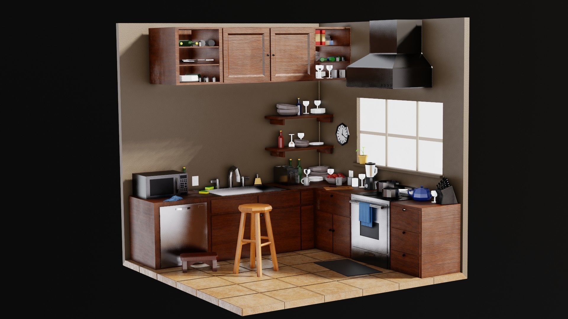 Low Poly Isometric Kitchen - Blender 3D model | CGTrader
