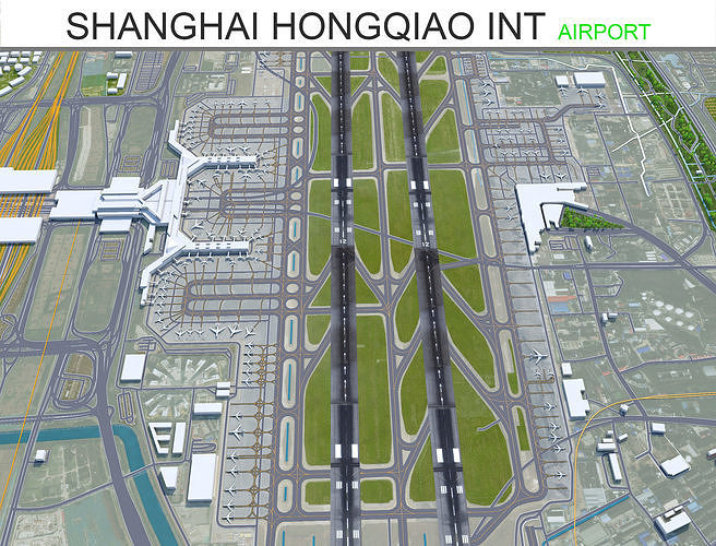 3D model Shanghai Hongqiao International Airport 12km VR / AR / low ...