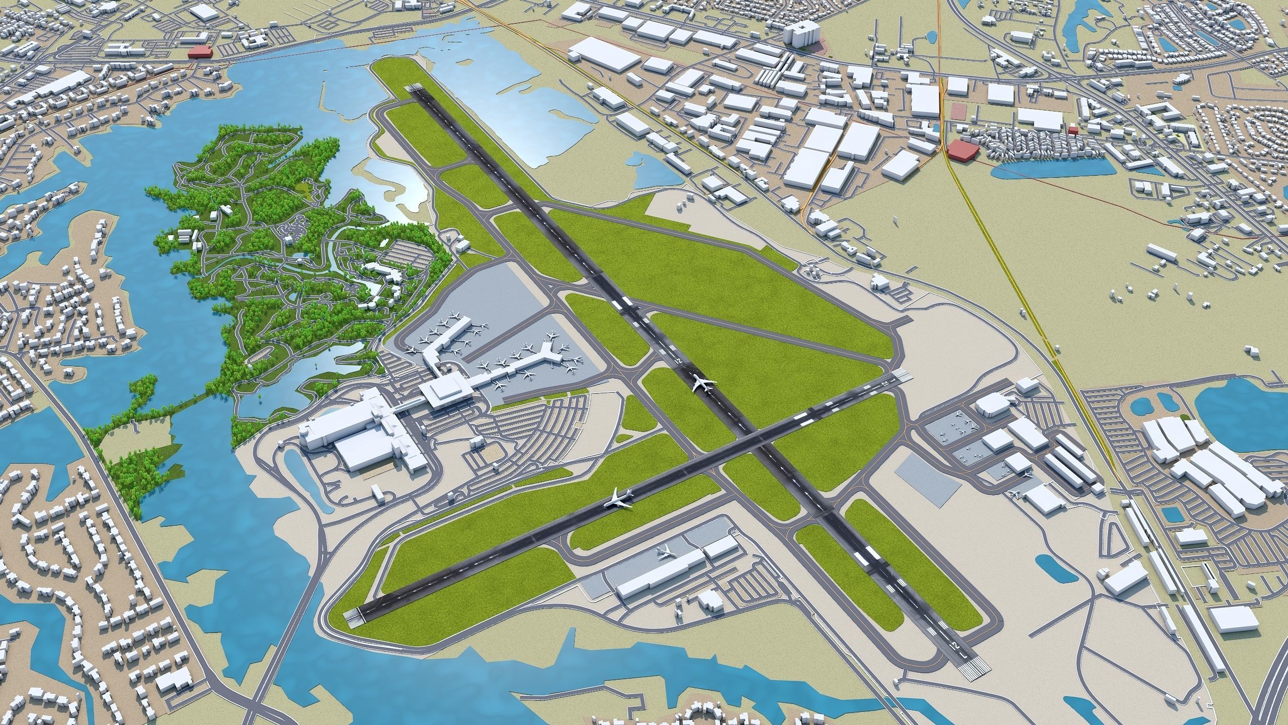 3D model Norfolk International Airport 10km VR / AR / low-poly | CGTrader