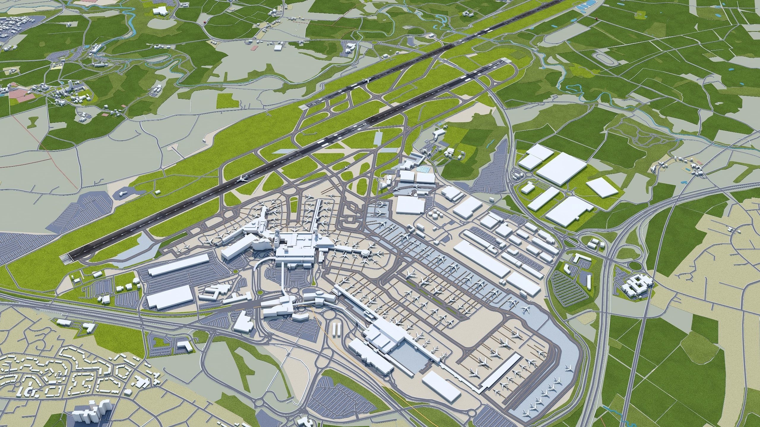 3D model Manchester Airport UK 10km VR / AR / low-poly | CGTrader
