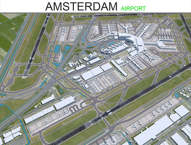 3D model Amsterdam Airport 20km VR / AR / low-poly | CGTrader