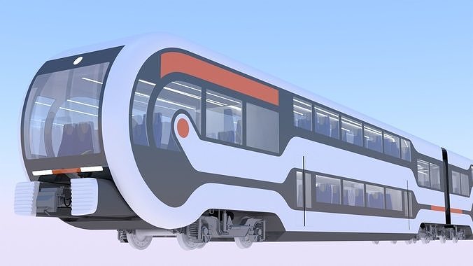 Futuristic doubledeck train 3D model | CGTrader