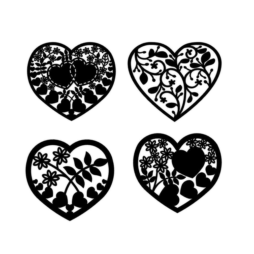 4 Different Velentine Heart 2D Art 3D model 3D printable | CGTrader