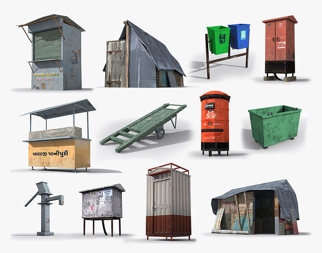 3D model 12 Slum elements Collection VR / AR / low-poly | CGTrader