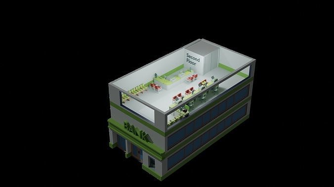Low Poly BANK Model store 3D model | CGTrader