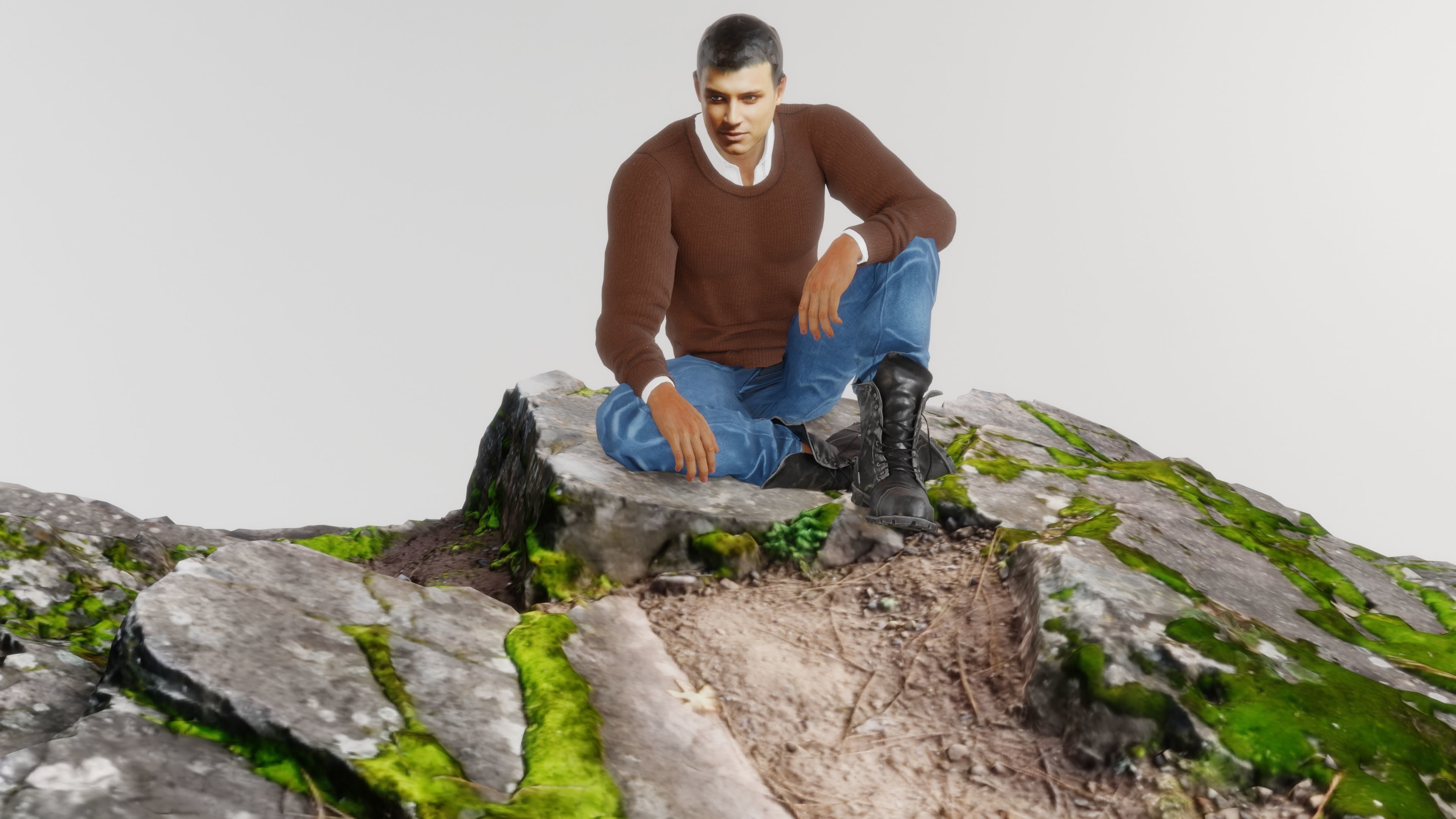 Sad man sitting on a stone 3D model | CGTrader