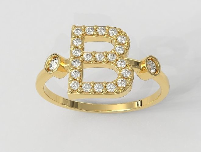 Diamond Letter Ring - B 3D model 3D printable | CGTrader