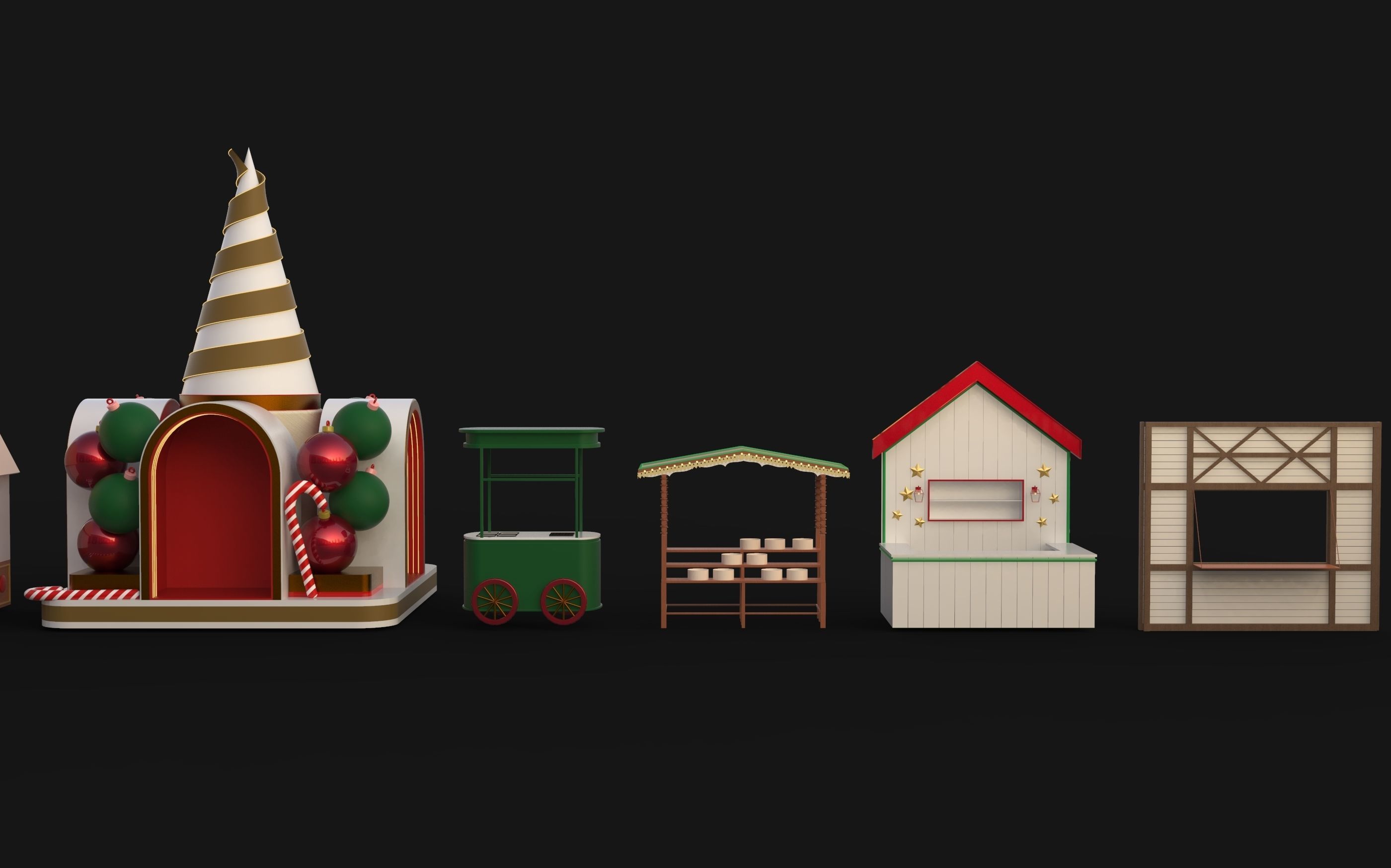 3D model 11 Piece Christmas buildings markets and stands VR / AR / low ...