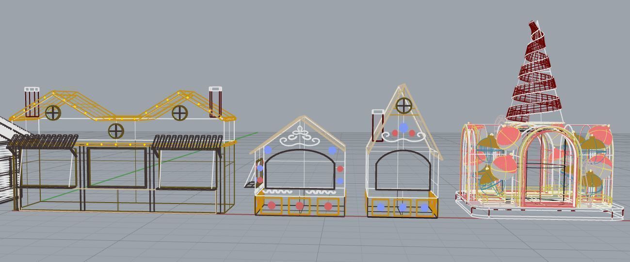 3D model 11 Piece Christmas buildings markets and stands VR / AR / low ...