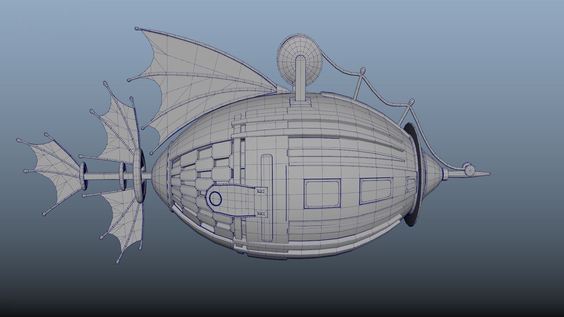 3D model Airship PBR game ready steampunk ship flying in sky VR / AR ...