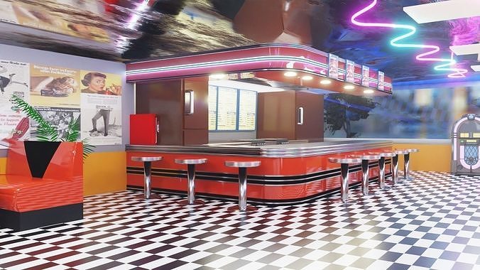 Retro Cafe Scene 3D model animated | CGTrader