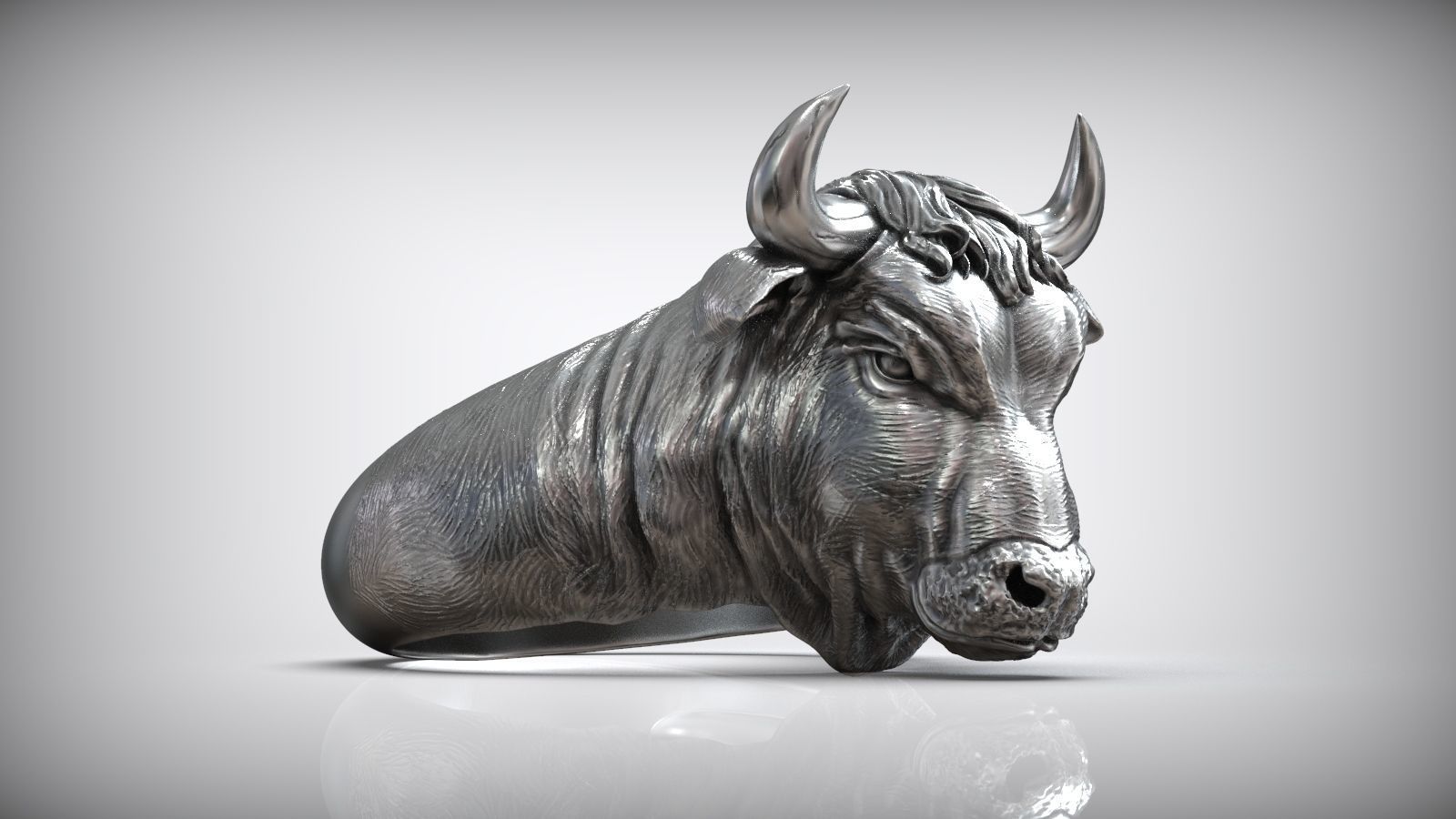 Taurus Bull Head with Horns Men Silver Ring 3D model 3D printable ...