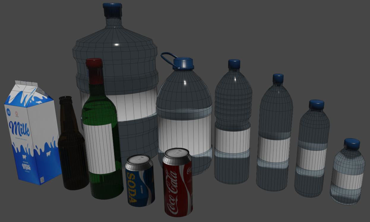 3D model Bottles and Cans Set VR / AR / low-poly | CGTrader