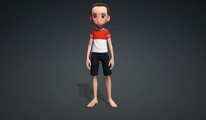 Toon boy with body and facial rig model 3D model rigged | CGTrader