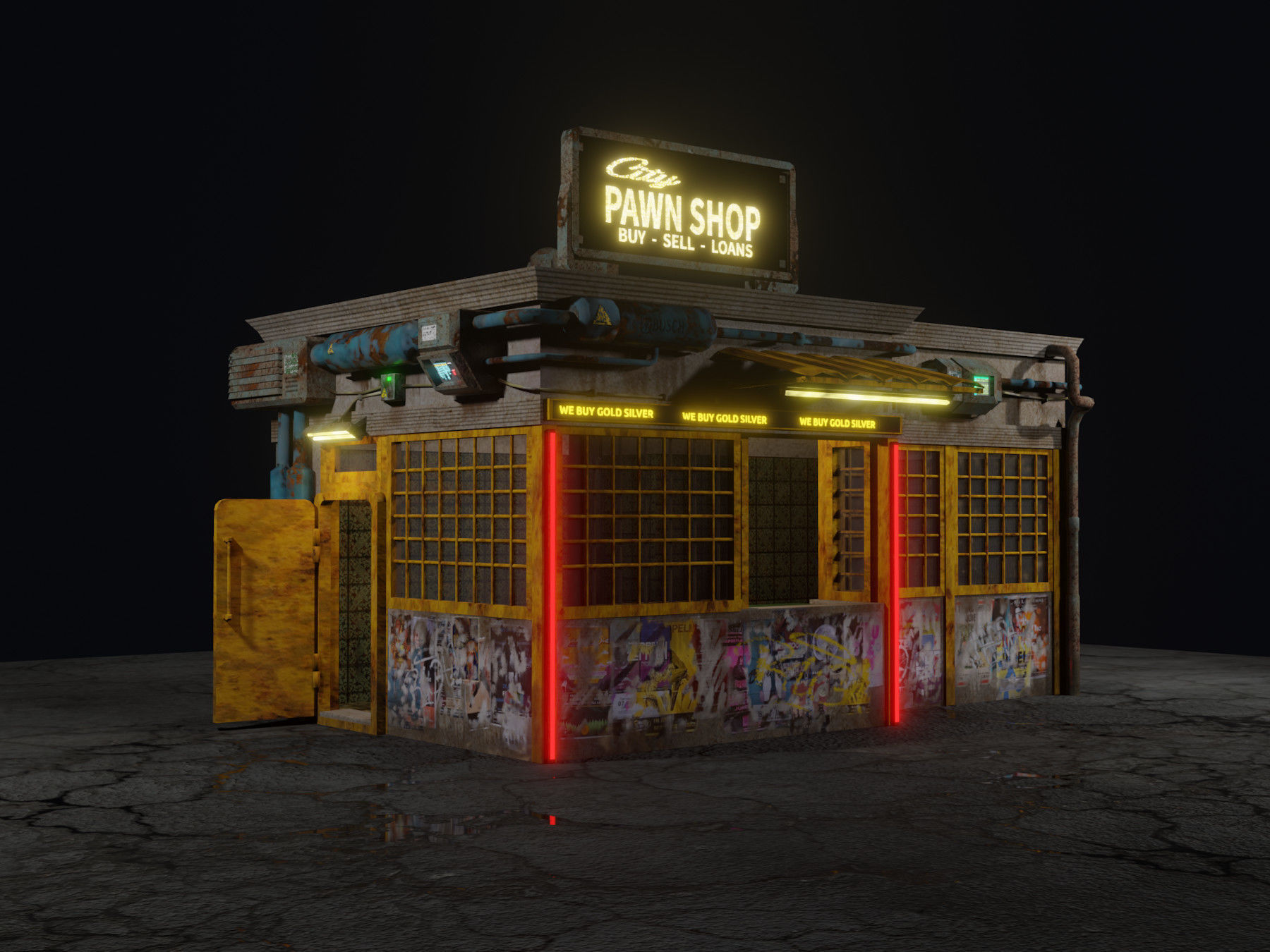 3D model Low Poly Cyberpunk Pawn Shop for Games or Rendering VR / AR ...