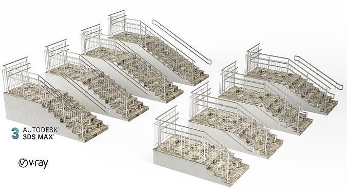 Stairs set 8 pcs 3D model | CGTrader