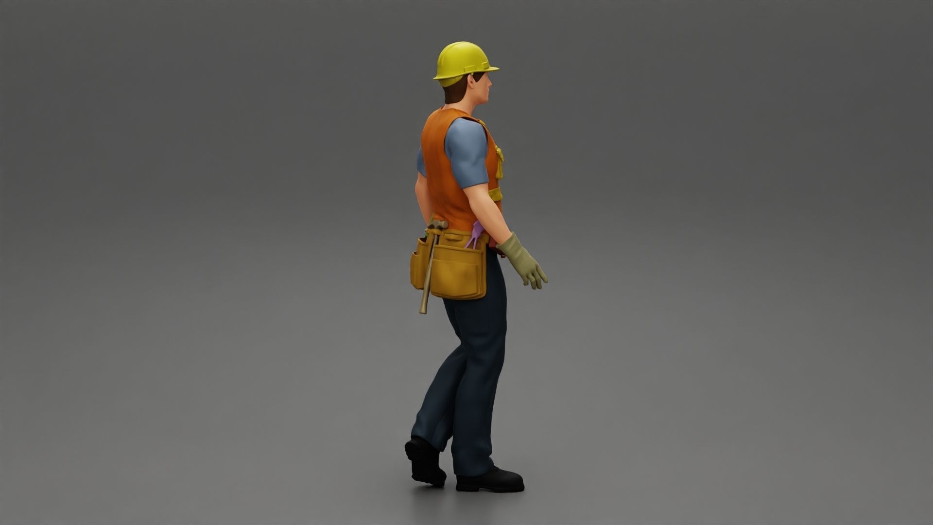 Construction worker with a helmet and tool belt walking 3D model 3D ...