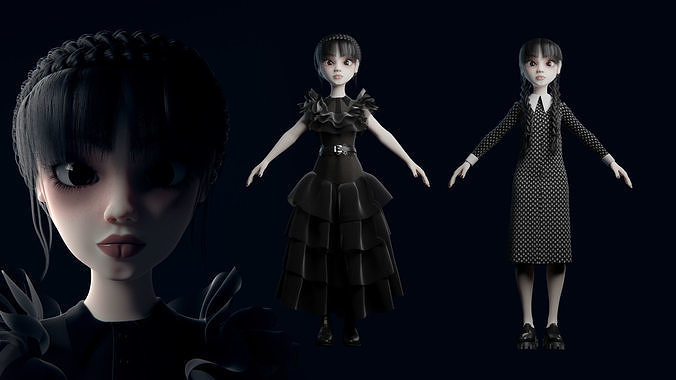 3D model Wednesday Addams LowPoly Pack of Two Models VR / AR / low-poly ...