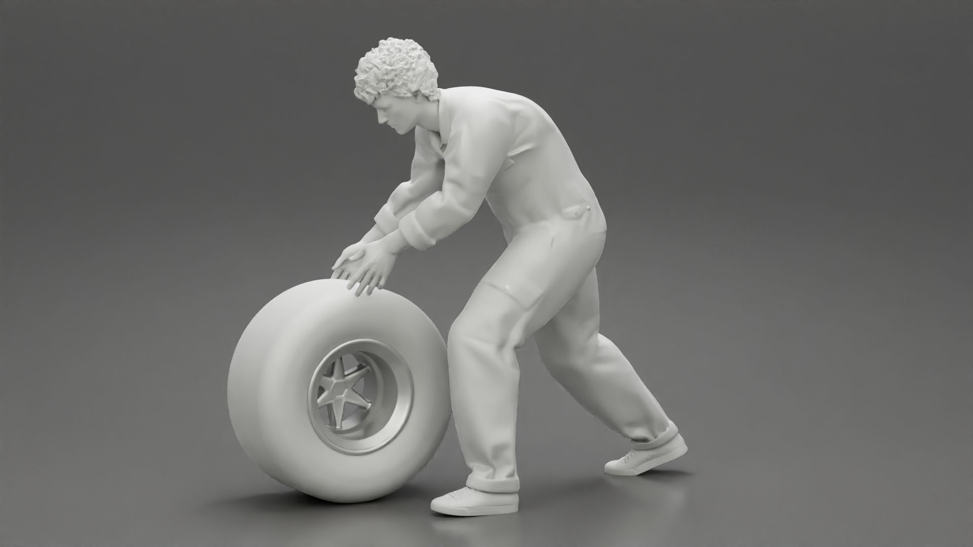 Mechanic worker walking and rolling tyre 3D model 3D printable | CGTrader