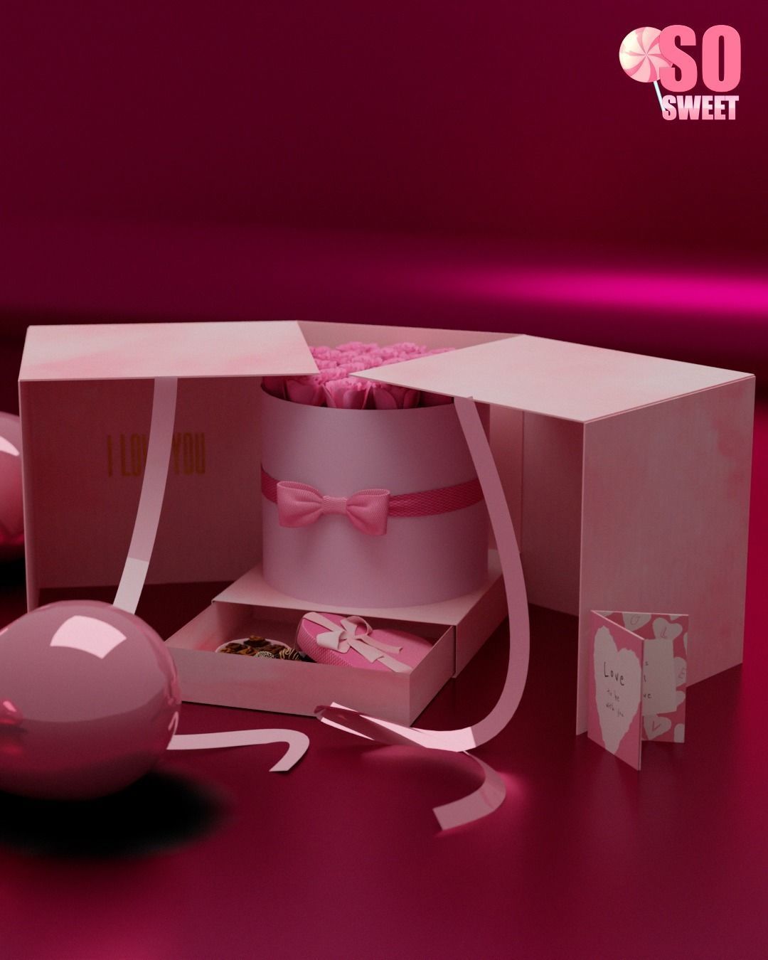 Valentines Day Rose Surprise Box and Personalized Message 3D model ...