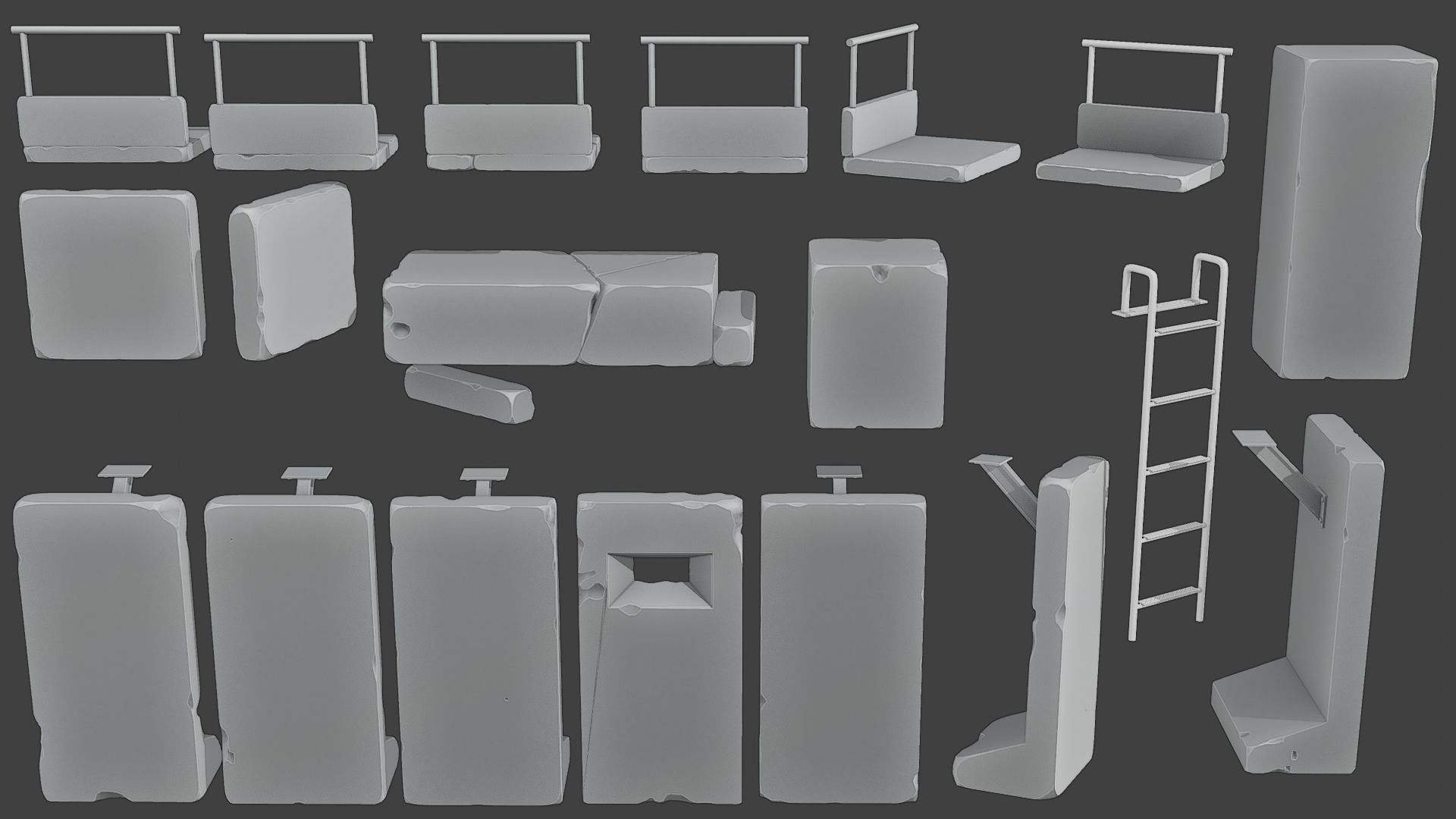 Concrete Wall Base Pack 1 3D model 3D printable | CGTrader