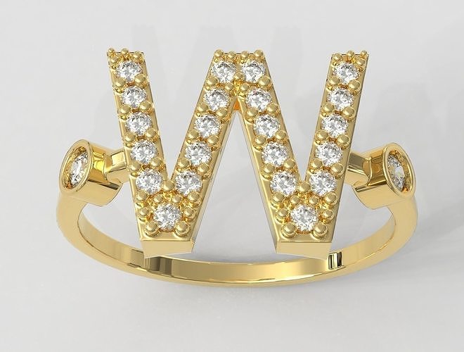 Diamond Letter Ring - W 3D model 3D printable | CGTrader