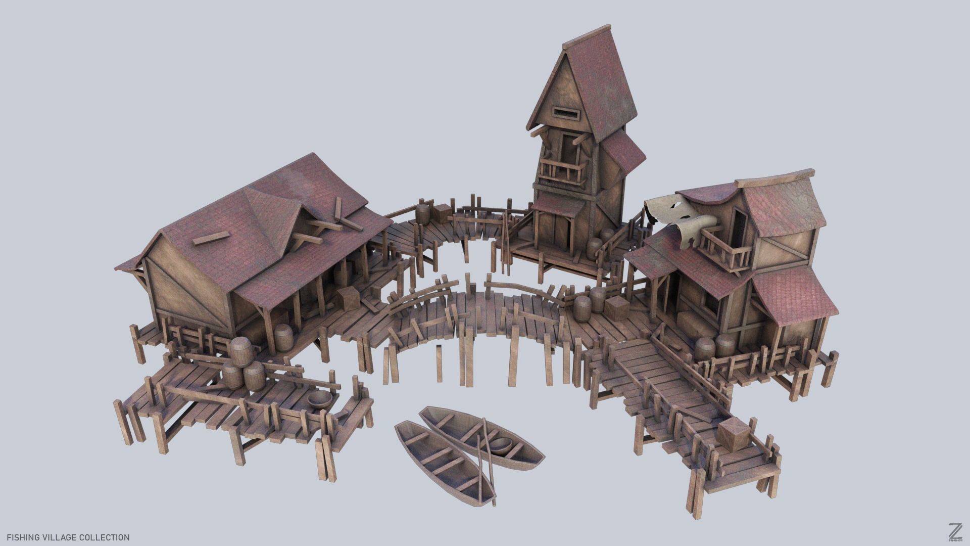Fishing village asset collection VR / AR / low-poly | CGTrader