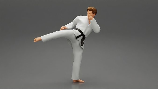 Karate man in a white kimono with a black belt 3D model 3D printable ...