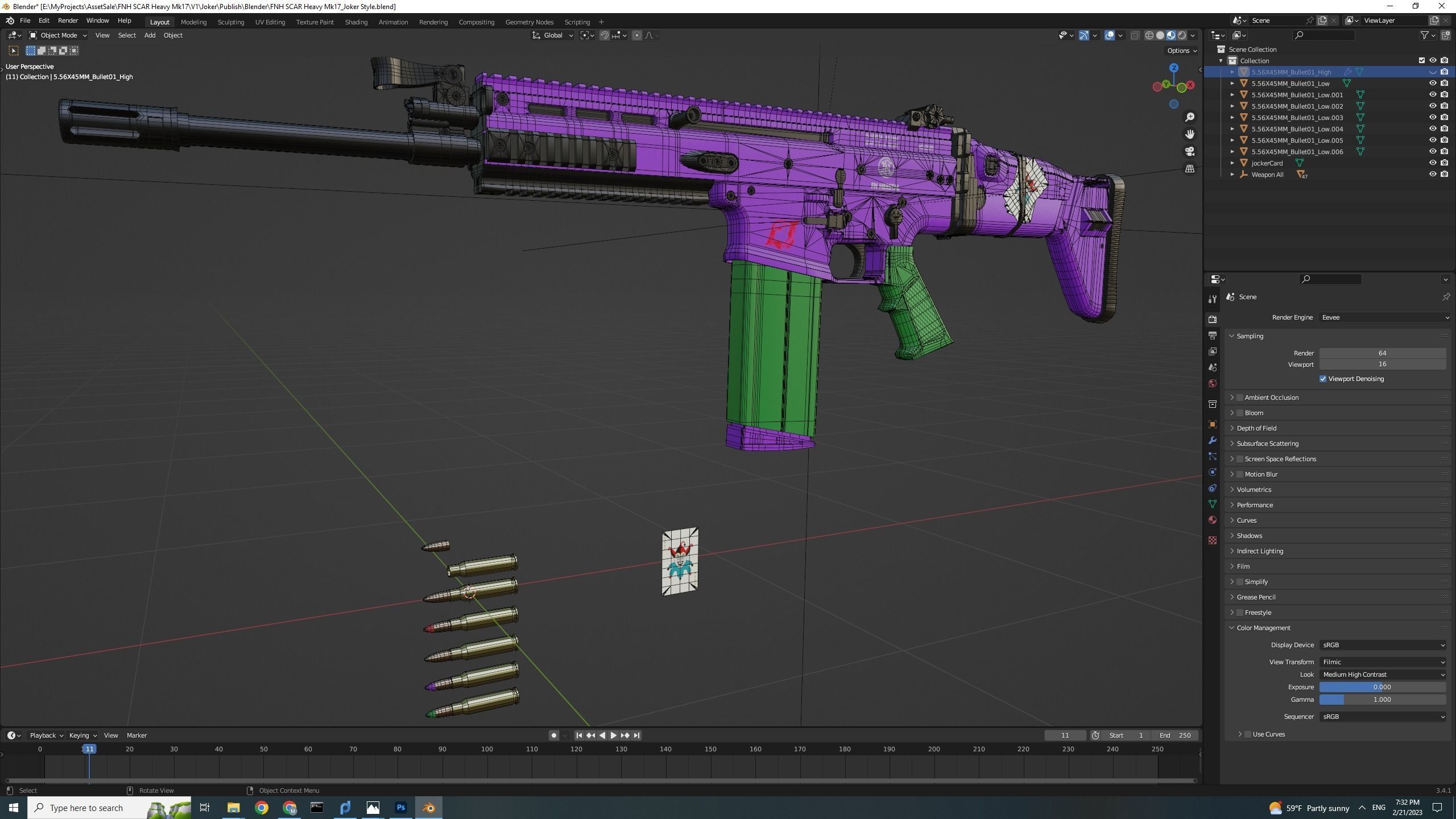 3D model FN SCAR Heavy Mk17 Custom Joker theme and five type of bullet ...